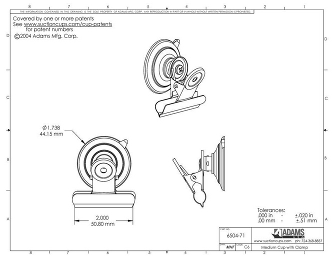 Suction cup with bulldog spring clips.