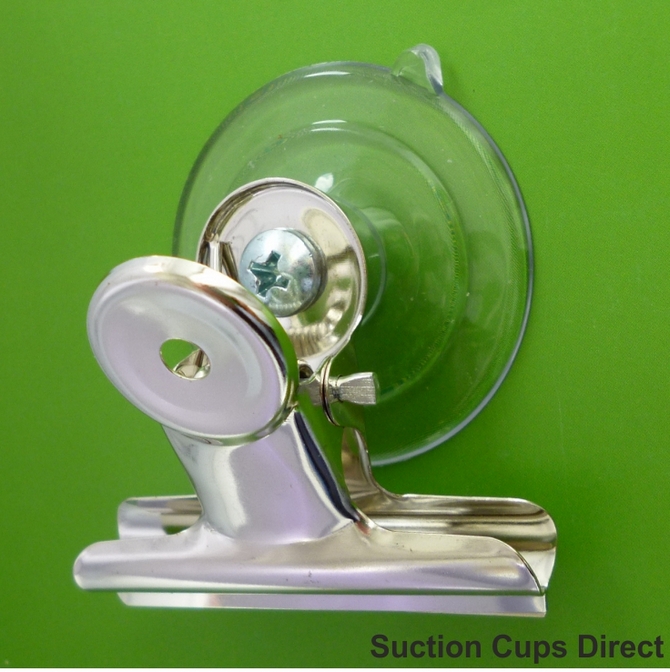 Suction cup with bulldog spring clips.